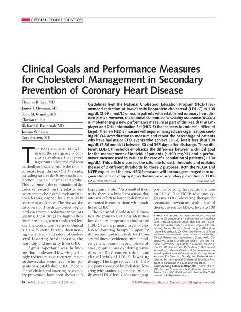 Cholesterol And Secondary Prevention Of Cardiovascular Disease