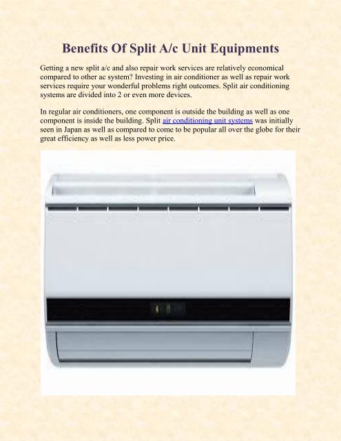 Benefits Of Split A/c Unit Equipments