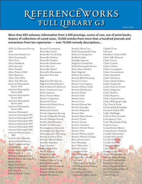 RW G3 Library List 4-08.indd - Kent Homeopathic Associates