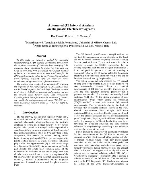 Automated QT Interval Analysis on Diagnostic ... - PhysioNet