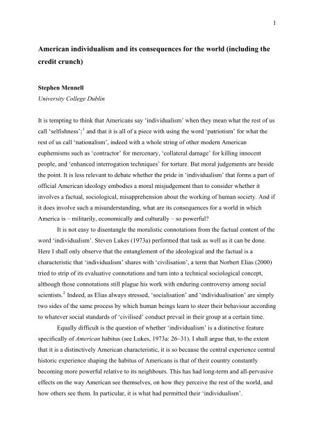 American Habitus: Individualism and its ... - Stephen Mennell