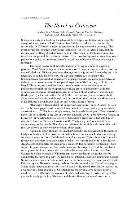 The Novel as Criticism - Edgeways Books