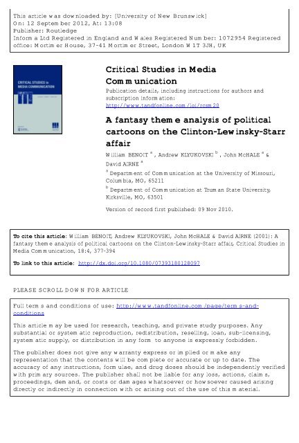 A Fantasy Theme Analysis of Political Cartoons on - St. Thomas ...