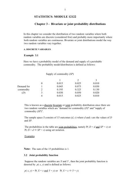 Bivariate or joint probability distributions