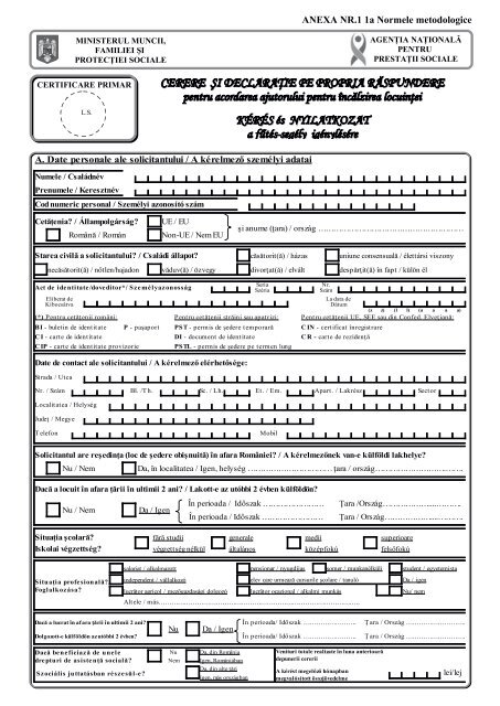 CERERE Å I DECLARAÅ¢IE PE PROPRIA RÄ SPUNDERE pentru ...