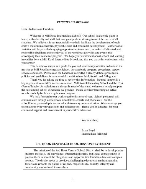 1 PRINCIPAL'S MESSAGE Dear Students and Families, Welcome to ...