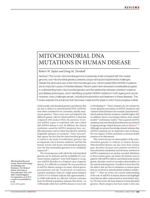 mitochondrial dna mutations in human disease - The Rare ...