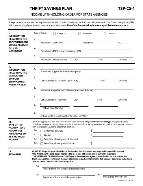 THRIFT SAVINGS PLAN TSP-CS-1