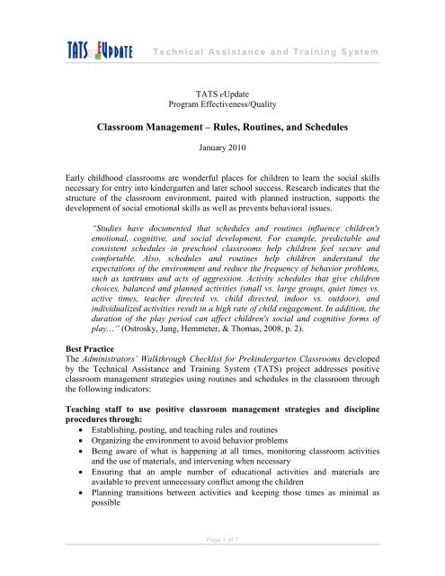 Classroom Management â Rules, Routines, and Schedules - TATS