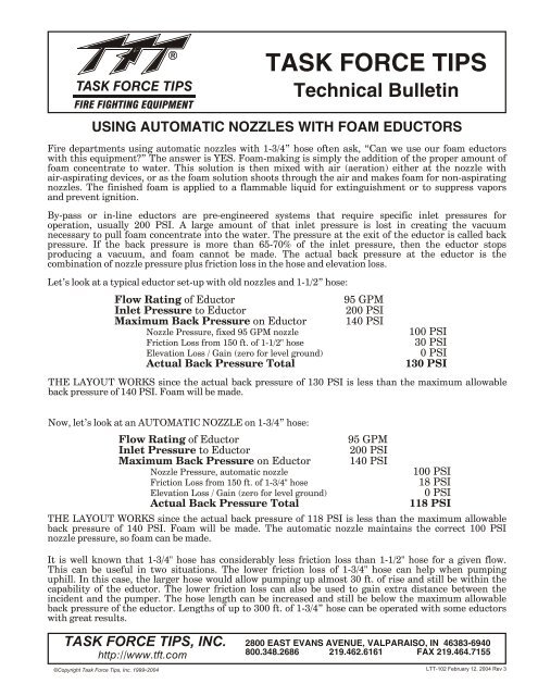 Using Automatic Nozzles w/ Foam Eductors - Task Force Tips