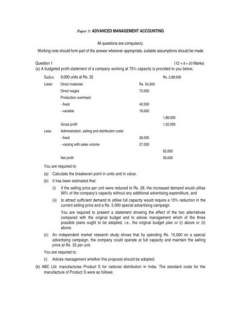 Paper 5: ADVANCED MANAGEMENT ACCOUNTING All questions ...