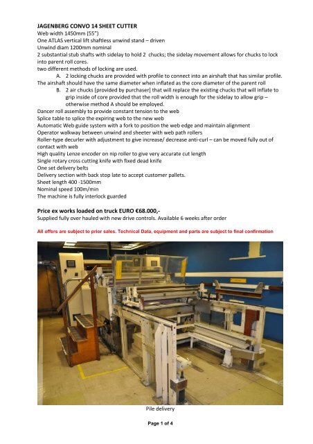 JAGENBERG CONVO 14 SHEET CUTTER Price ex works loaded ...