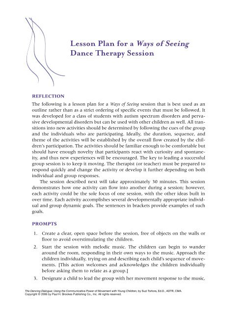 Lesson Plan for a Ways of Seeing Dance Therapy Session