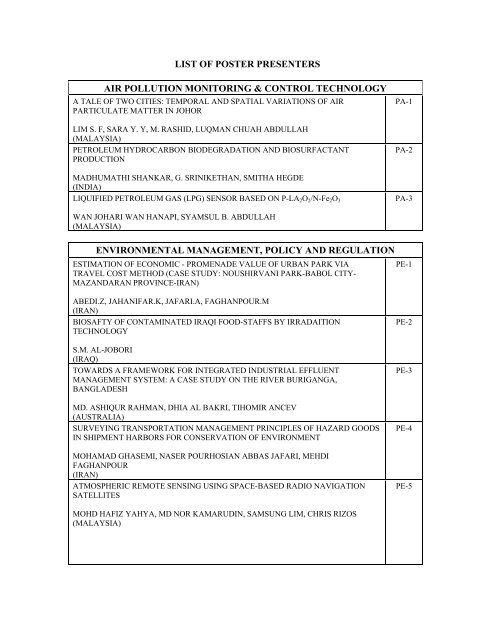 POSTER SESSION - School of Chemical Engineering, USM