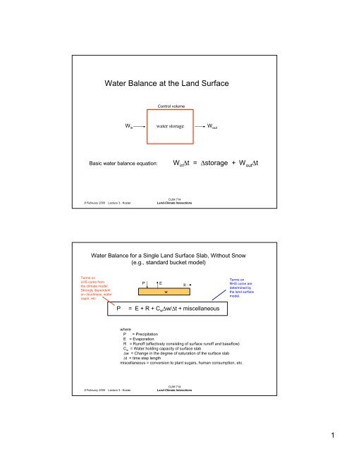 Water Balance at the Land Surface
