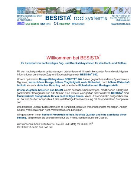 bei BESISTA - BESISTA Zugstabsysteme Druckstabsysteme