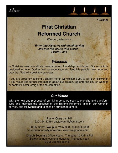 Our Vision - First Christian Reformed Church