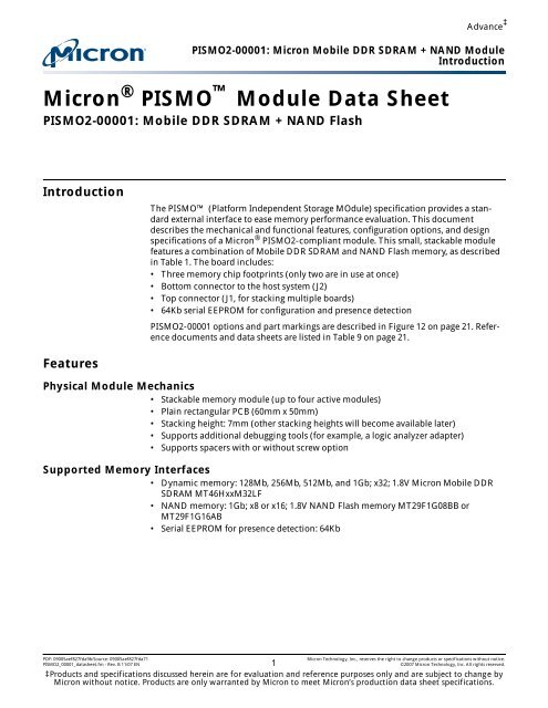 Micron ® PISMO ™ Module Data Sheet