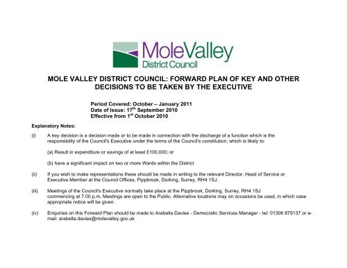 forward plan of key and other decisions to be taken by the executive