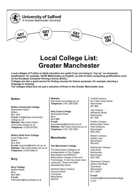 Local College List: Greater Manchester - University of Salford