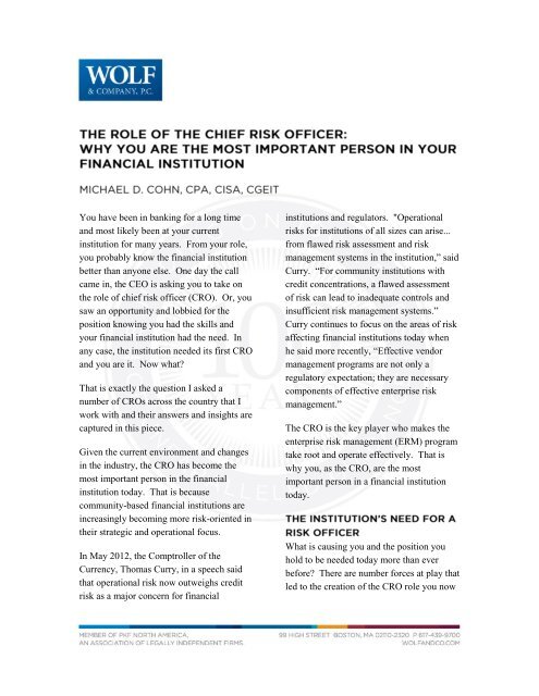 The Role of the Chief Risk Officer: Why You are the Most Important ...