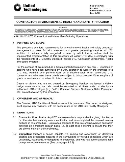 contractor environmental health and safety program - United ...