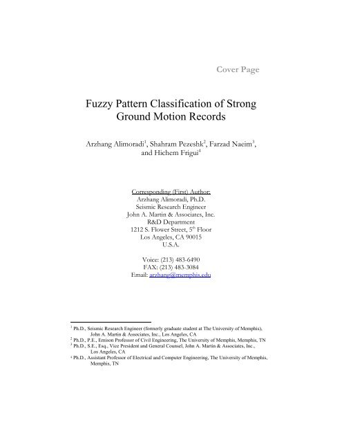 Cover Page - Civil Engineering - University of Memphis