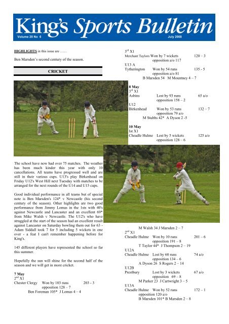 CRICKET - The King's School in Macclesfield