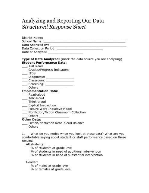 Analyzing and Reporting Our Data Structured Response Sheet