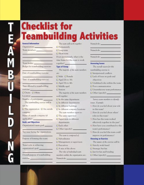 Teambuilding Checklist PDF
