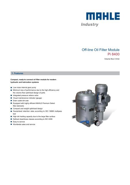 Off-line Oil Filter Module Pi 8400 - MAHLE Industry - Filtration