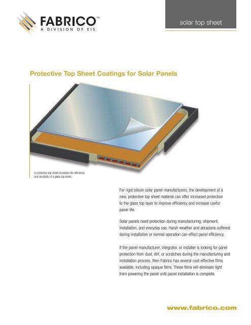 Protective Top Sheet Coatings for Solar Panels solar top ... - Fabrico