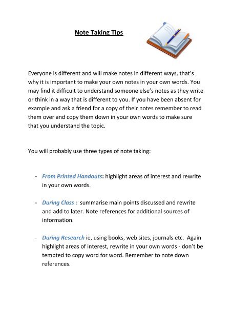 Note Taking Tips - West Lothian College