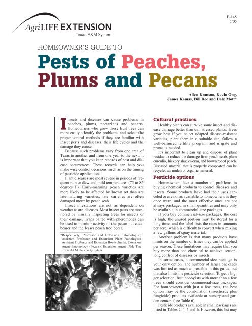 Pests of Peaches, Plums and Pecans - Williamson - AgriLife