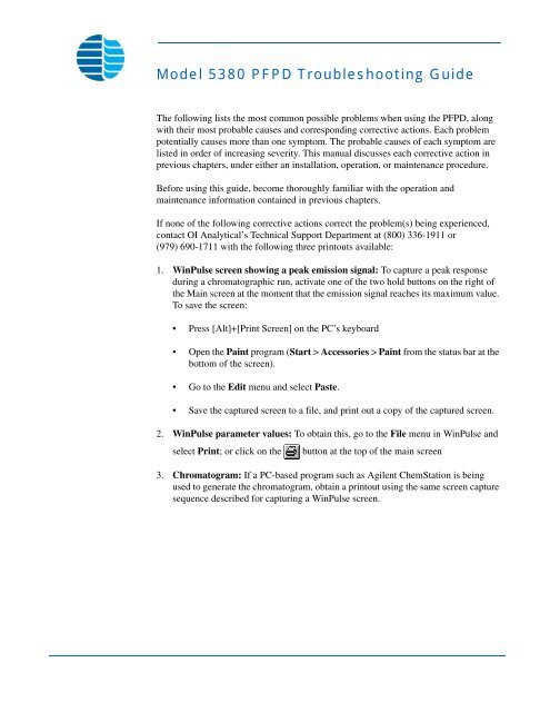 Model 5380 PFPD Troubleshooting Guide