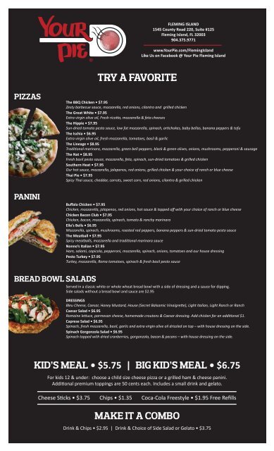 Download Our Menu - Your Pie