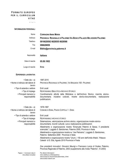 Anna Maria Corradini CURRICULUM VITAE - Provincia di Palermo