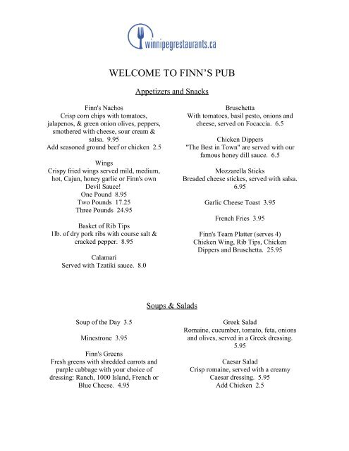 WELCOME TO FINN'S PUB - Winnipeg Restaurants .ca