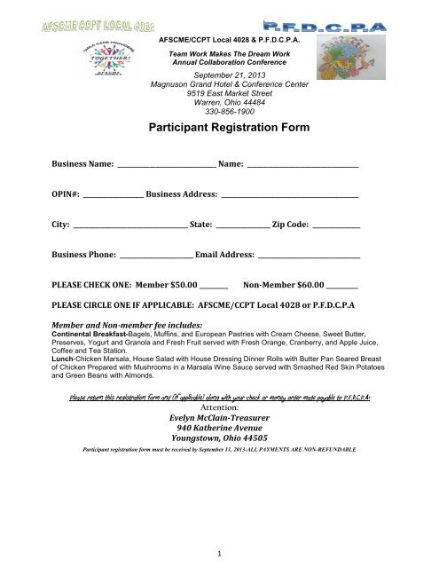 Participant Registration Form - Child Care Connection