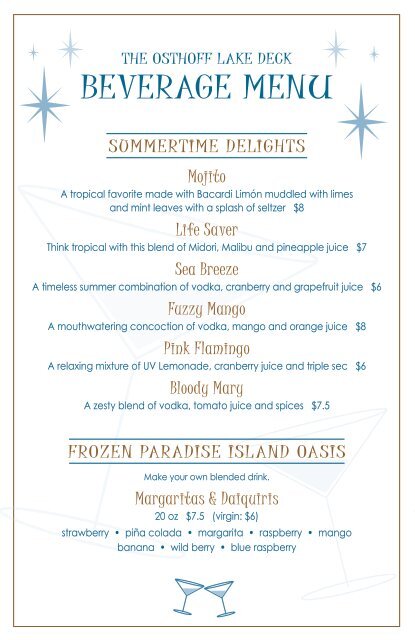 Lake Deck Drink Menu - The Osthoff