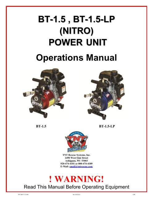 BT-1.5 , BT-1.5-LP (NITRO) POWER UNIT ... - TNT Rescue Systems