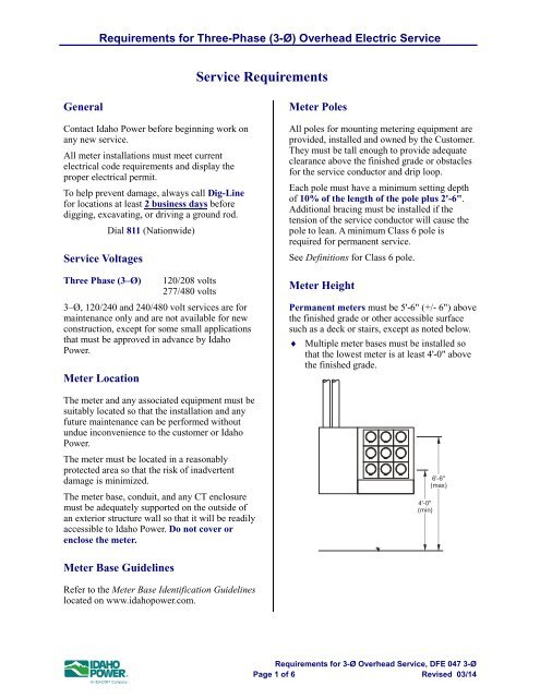 Overhead Service Requirements - Idaho Power