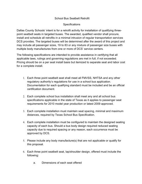 School Bus Seatbelt Retrofit - Dallas County Schools