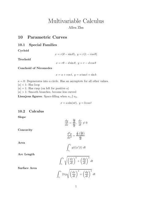 Multivariable Calculus - allenz