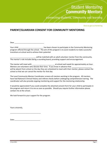 parent/guardian consent for community mentoring