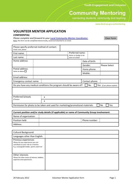 Volunteer Mentor Application Form