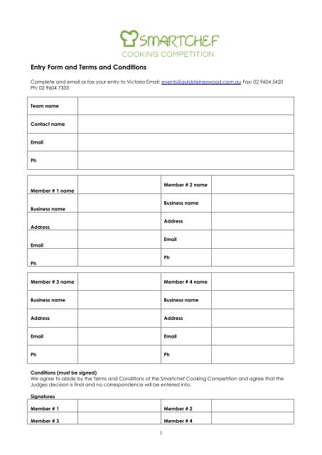 Smartchef Cooking Competition Entry Form ... - Goldstein Eswood