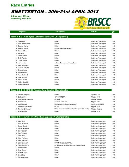 entry list - brscc