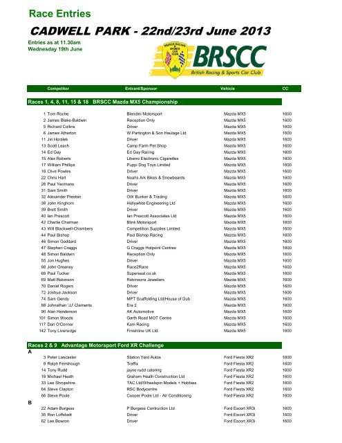 entry list - brscc