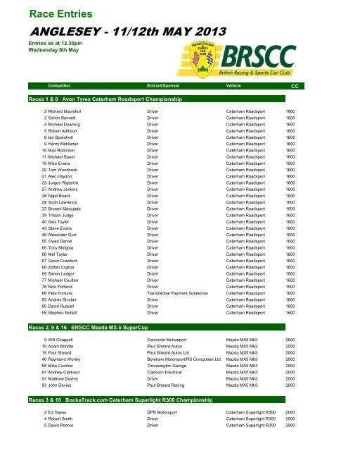 entry list - brscc